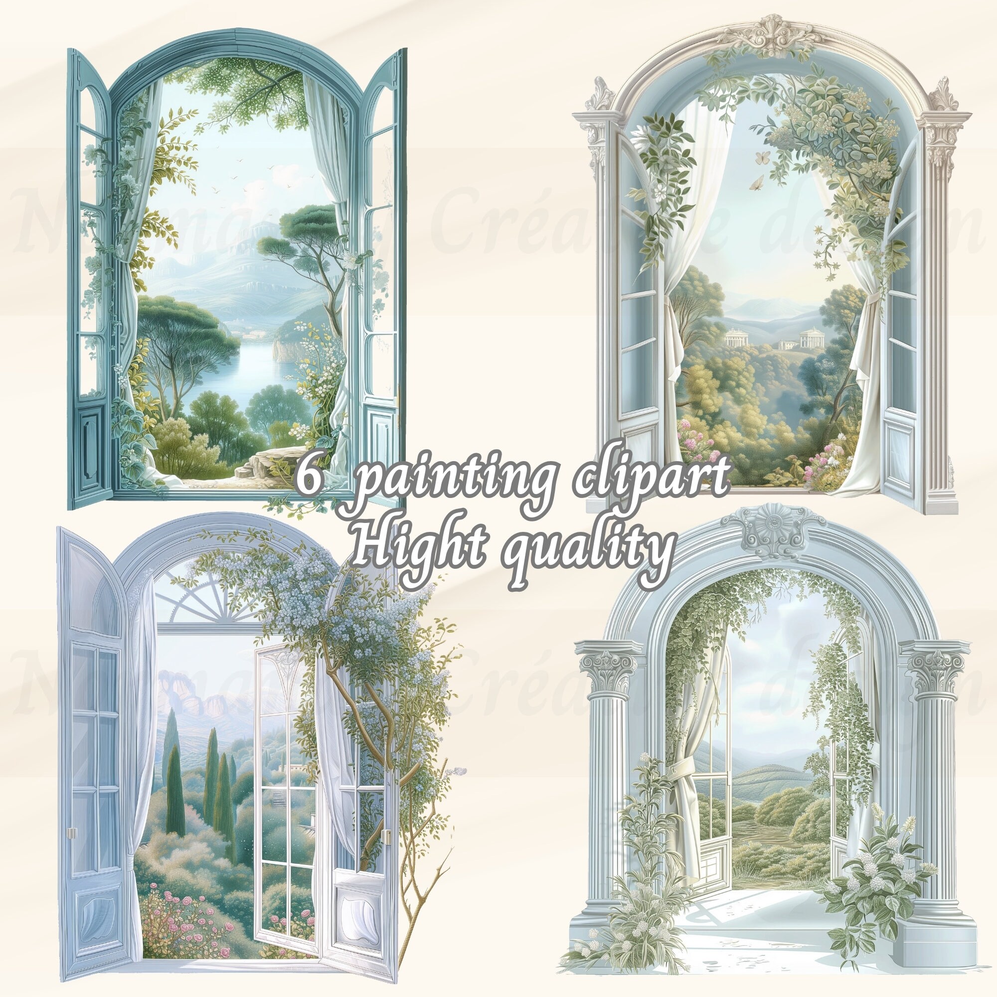 Windows and Doors Painting Clipart PNG and JPG, Fantasy Clipart, Window ...
