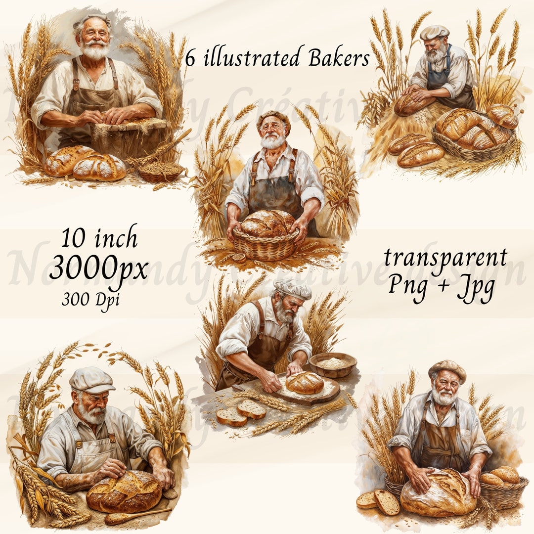 Baker Clipart, Baking Watercolor Clipart, 6 Baker Scene Illustration ...