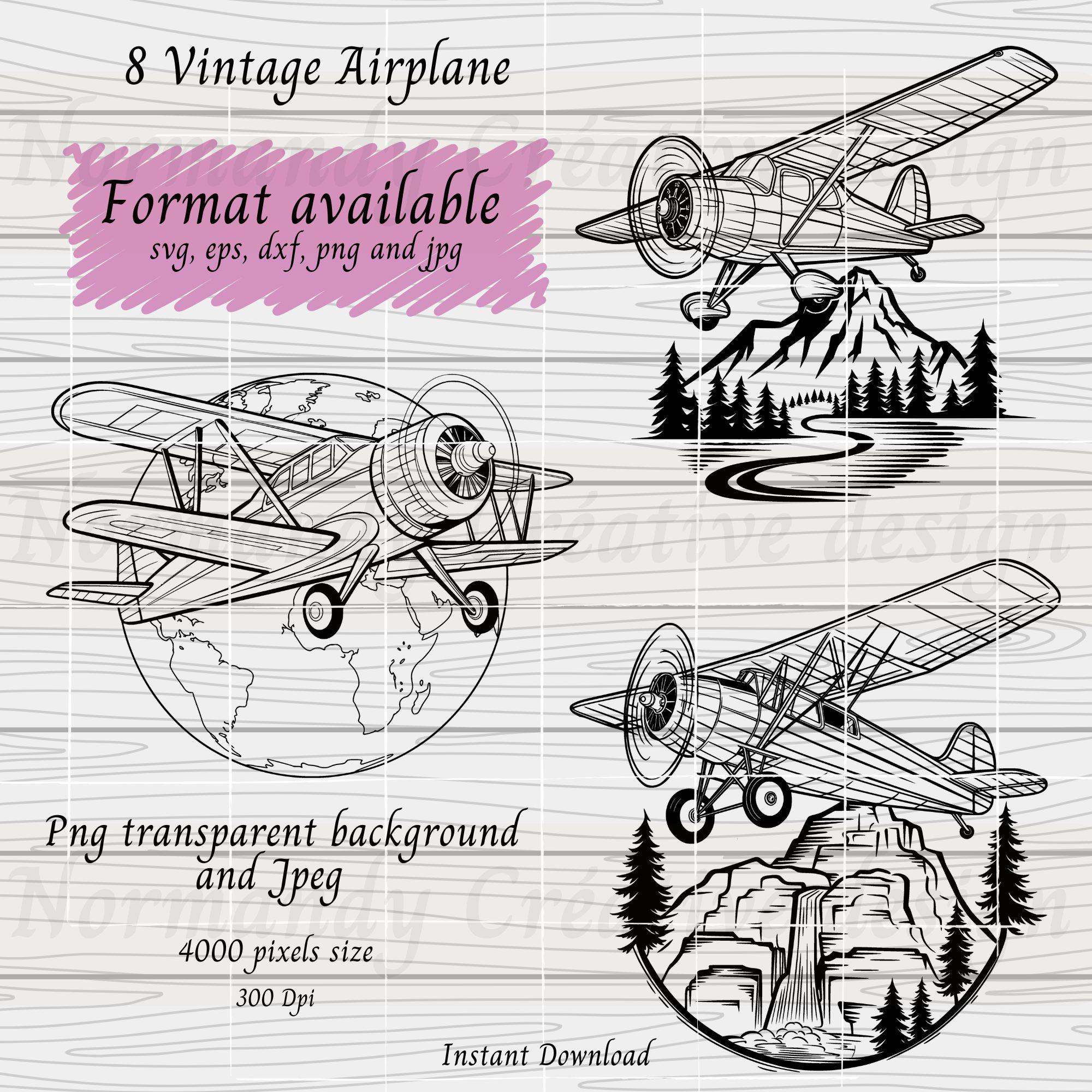 Vintage Plane Svg, 8 Old Biplane Svg Eps Dxf Png and Jpeg, Airplane ...