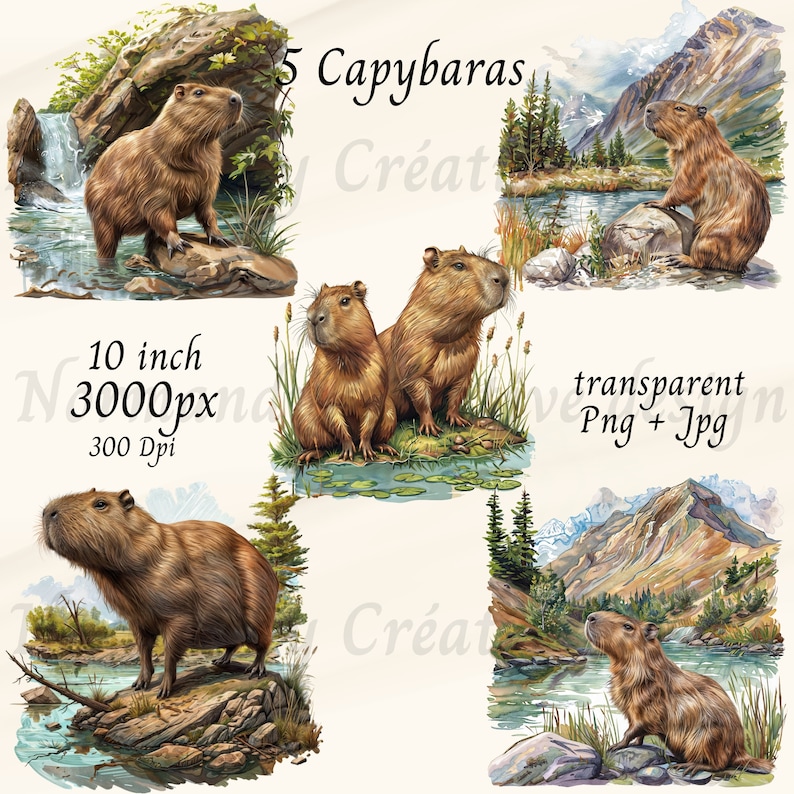 Capybara in Png Format, Capybara Clipart Set, Digital Files for Instant ...