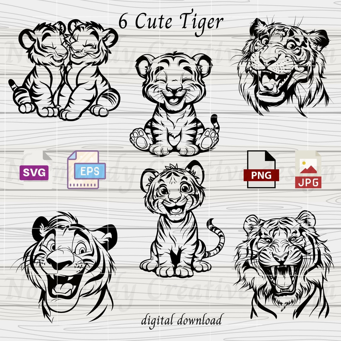 Cute Tiger Svg, 6 Animal Svg Eps Png and Jpg, 6 Tigers Svg, Tiger Cub ...