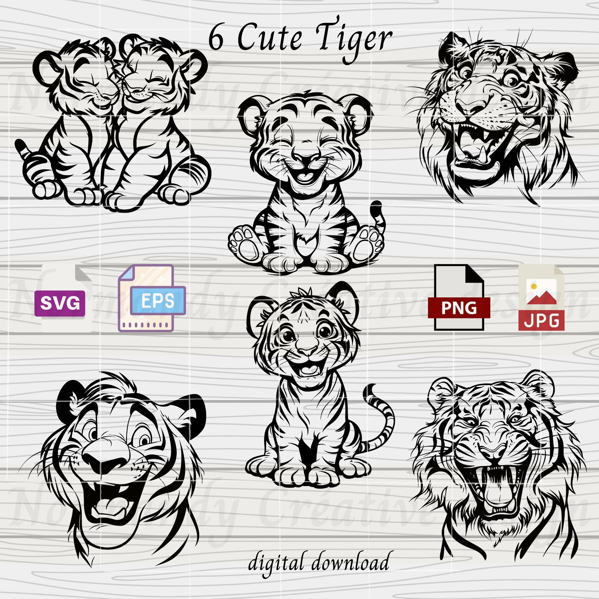 Cute Tiger Svg, 6 Animal Svg Eps Png and Jpg, 6 Tigers Svg, Tiger Cub ...