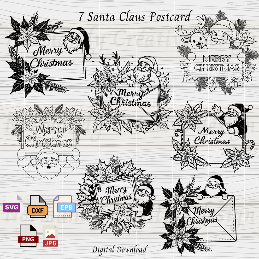 Santa Envelope Svg, 7 Santa Claus With Merry Christmas Svg Eps Dxf Png ...
