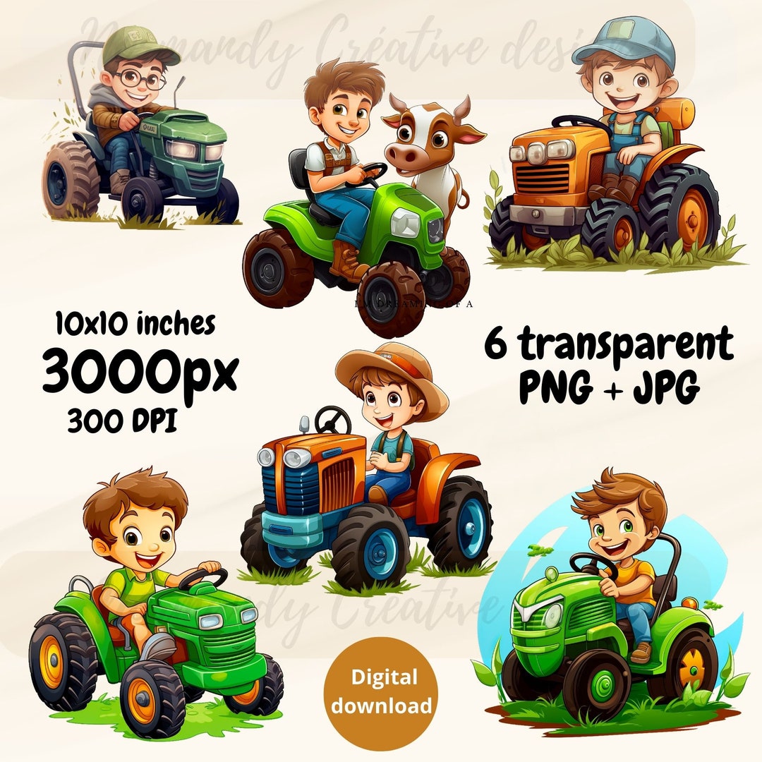 Clipart of a Boy on a Tractor, Tractor Png and Jpg, Ideal for ...