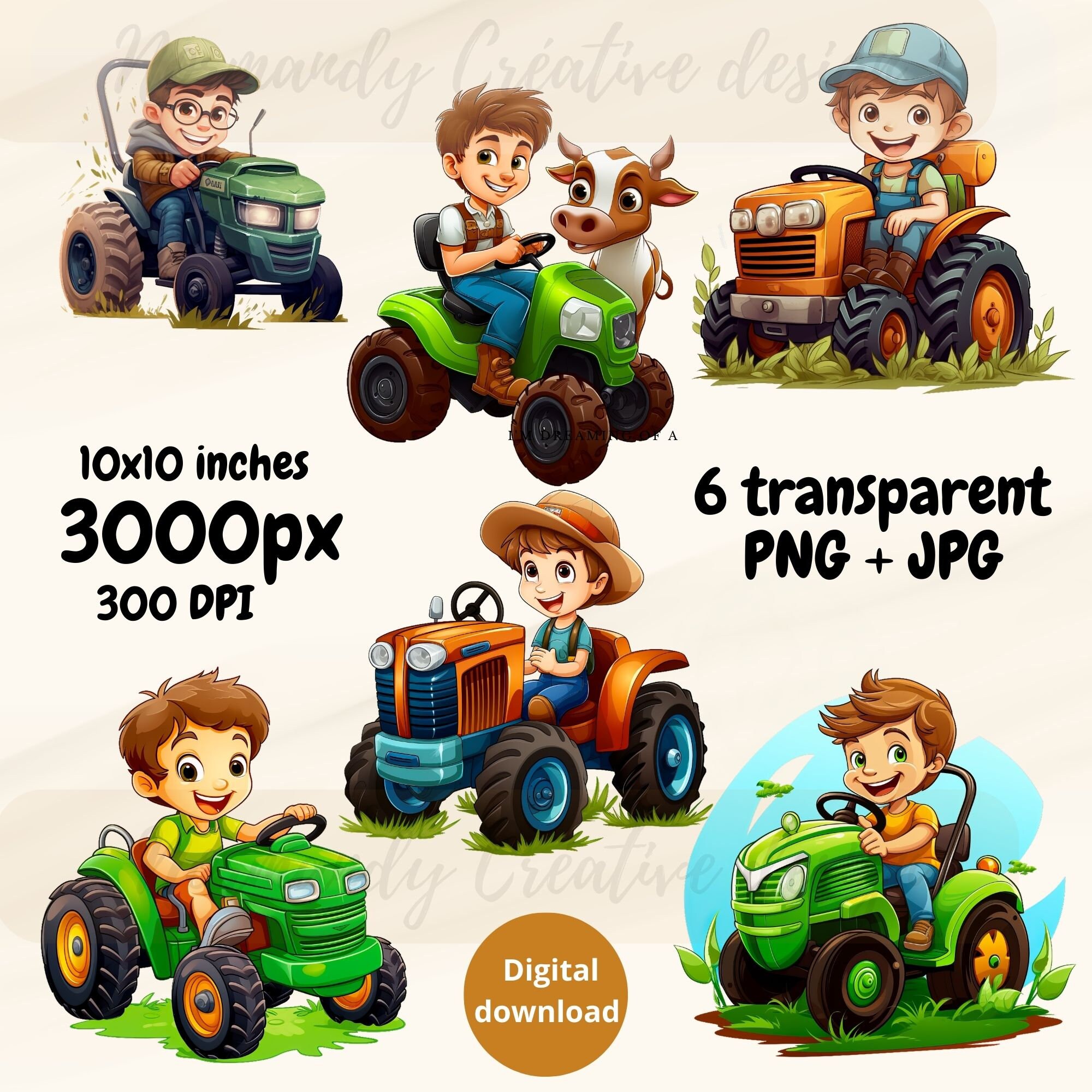 Clipart of a Boy on a Tractor, Tractor Png and Jpg, Ideal for ...