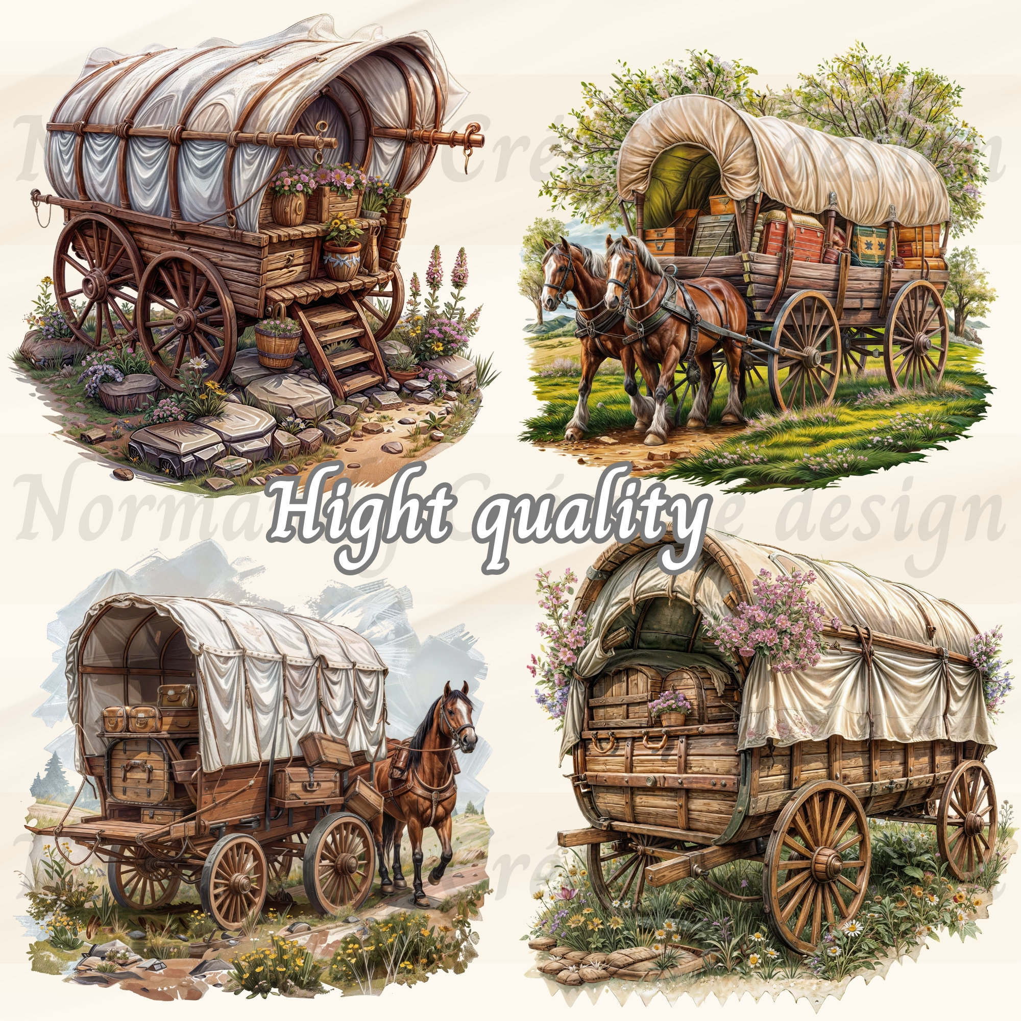 Covered Wagon Clipart, Conestoga Wagon Png and Jpg, 8 Vintage Covered ...
