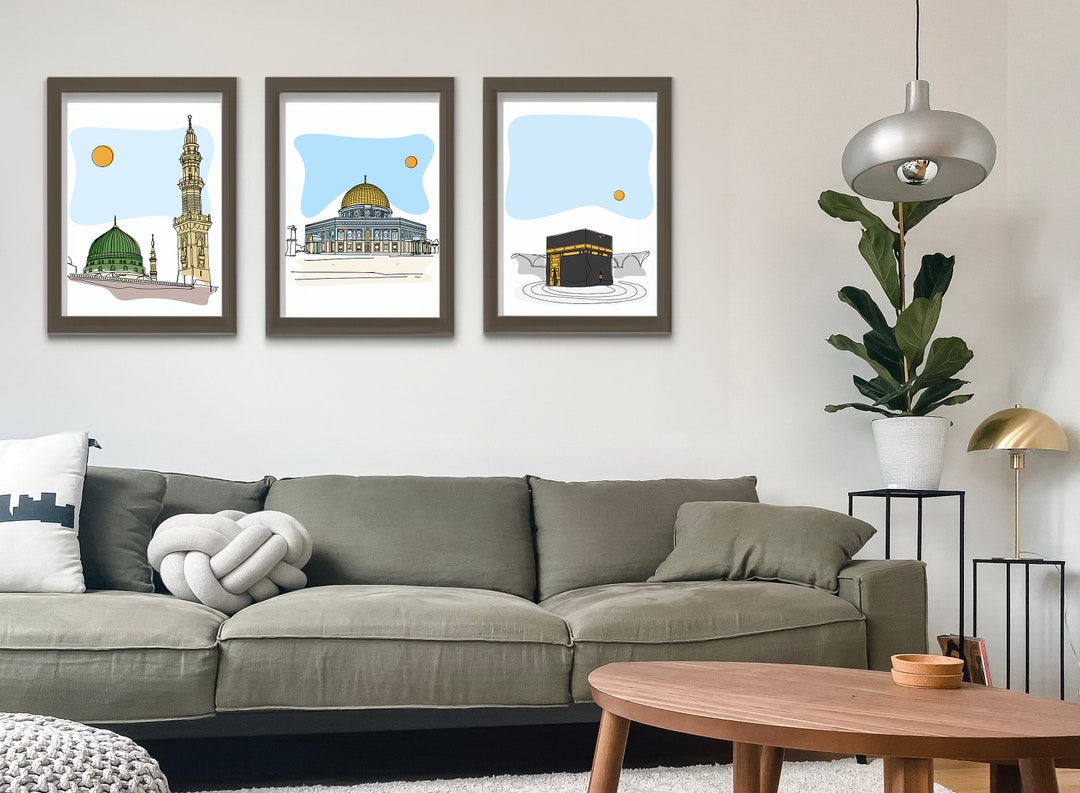 SET Islamic Poster Al-aqsa Jerusalem, An-nabawi Prophet Mosque Madina ...