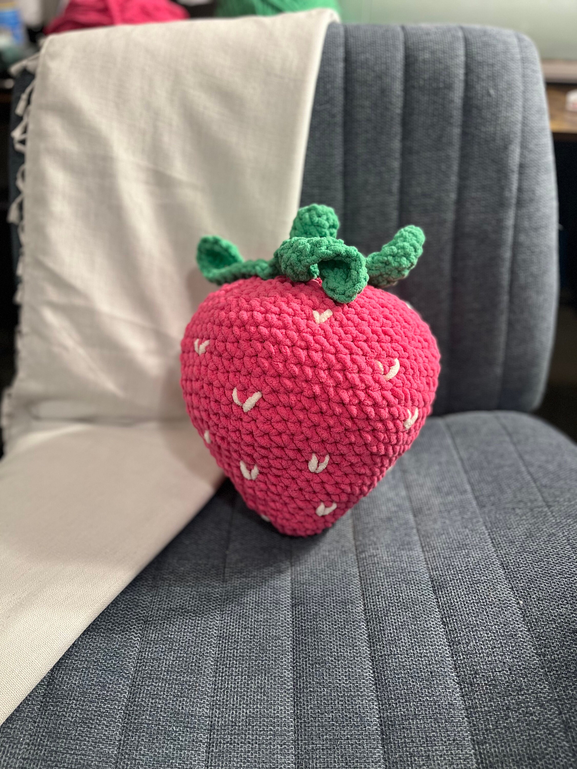 Giant Cute Crochet Strawberry Pillow Handmade Amigurumi Plush MADE TO ...
