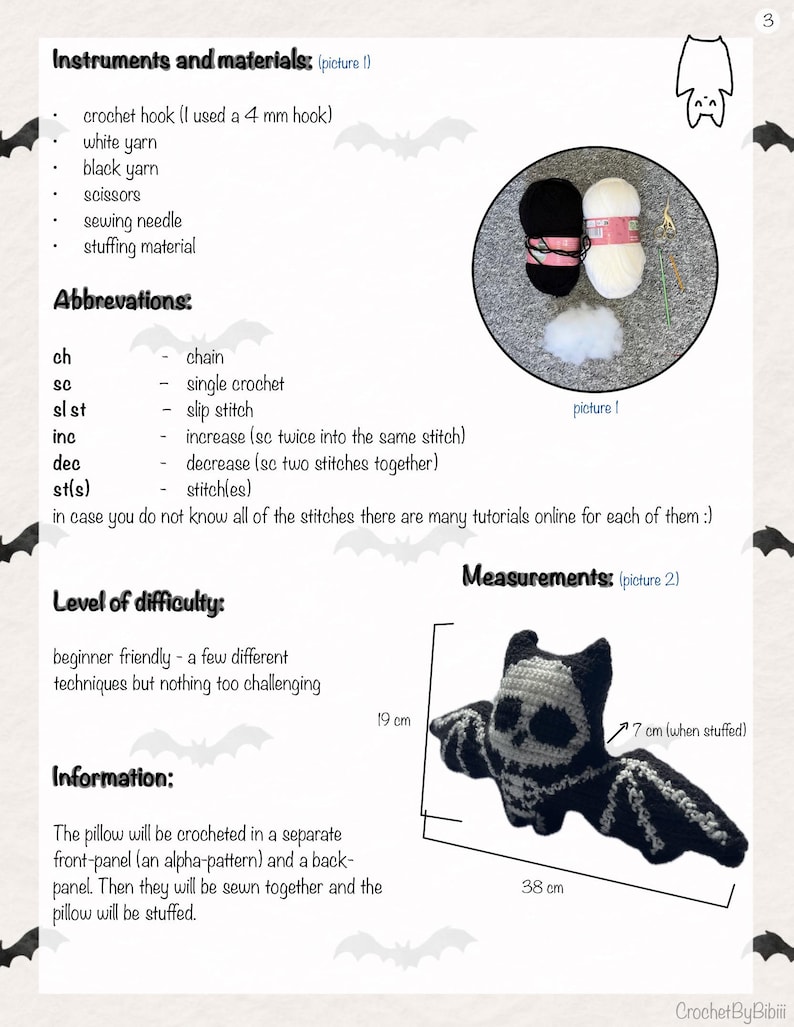 Skeleton Bat Pillow Crochet Pattern - PDF Tutorial for Halloween and ...