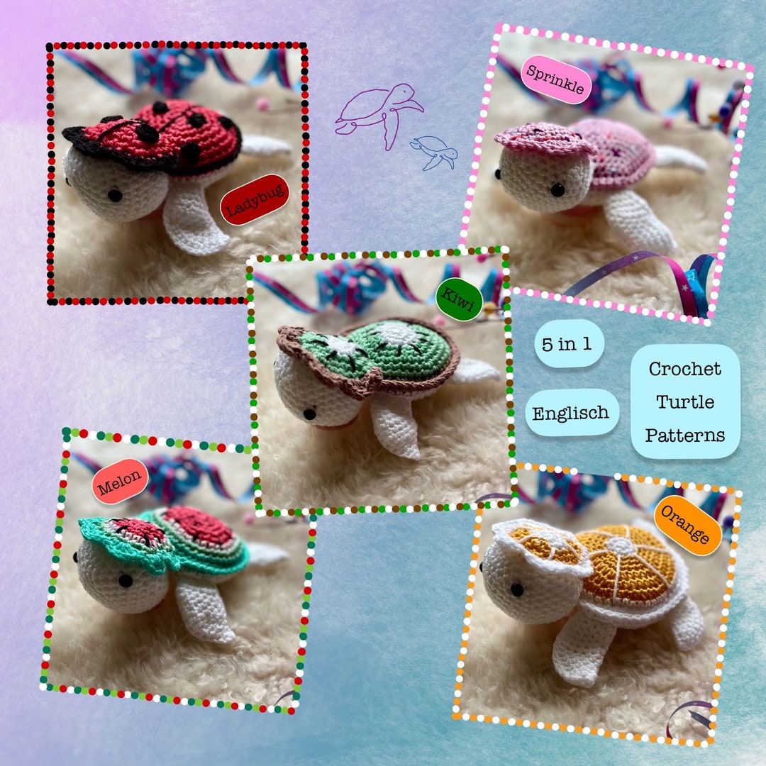 5 in 1 Turtle Crochet Pattern (english) (sprinkle-turtle, Kiwi-turtle ...