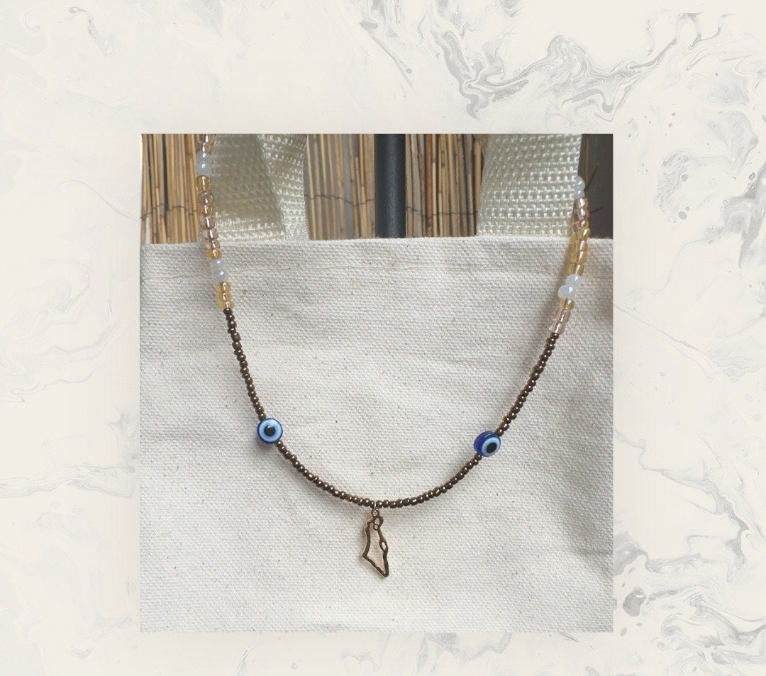 Map of Israel Necklace Evil Eye Stand With Israel - Etsy
