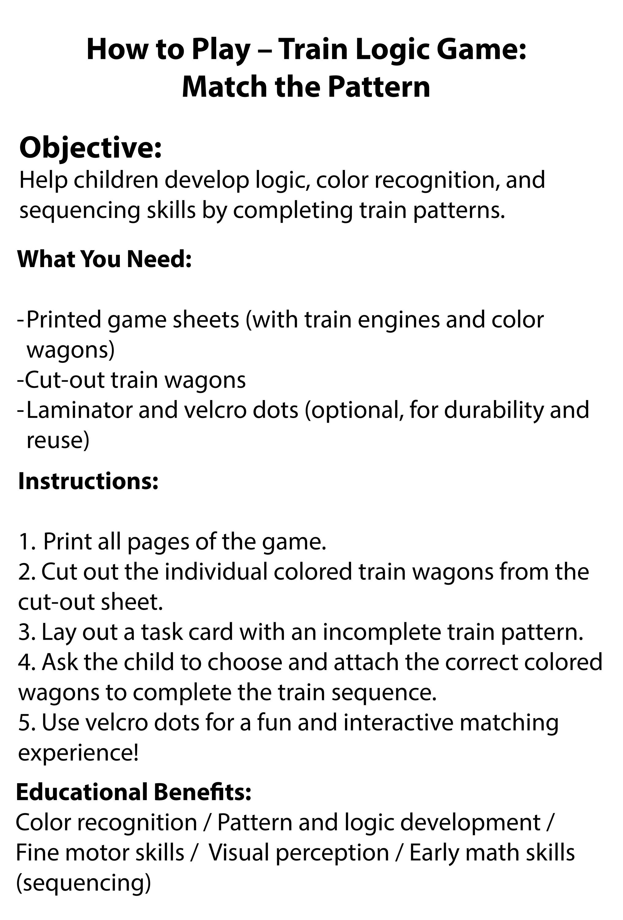 Printable Train Color Matching Game | Velcro Train Activity for ...