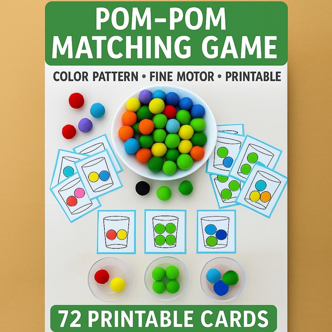 Pom-pom Color Matching Game: Fine Motor Skills Activity (PDF Download ...