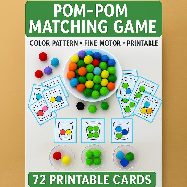 Pom-pom Color Matching Game: Fine Motor Skills Activity (PDF Download ...