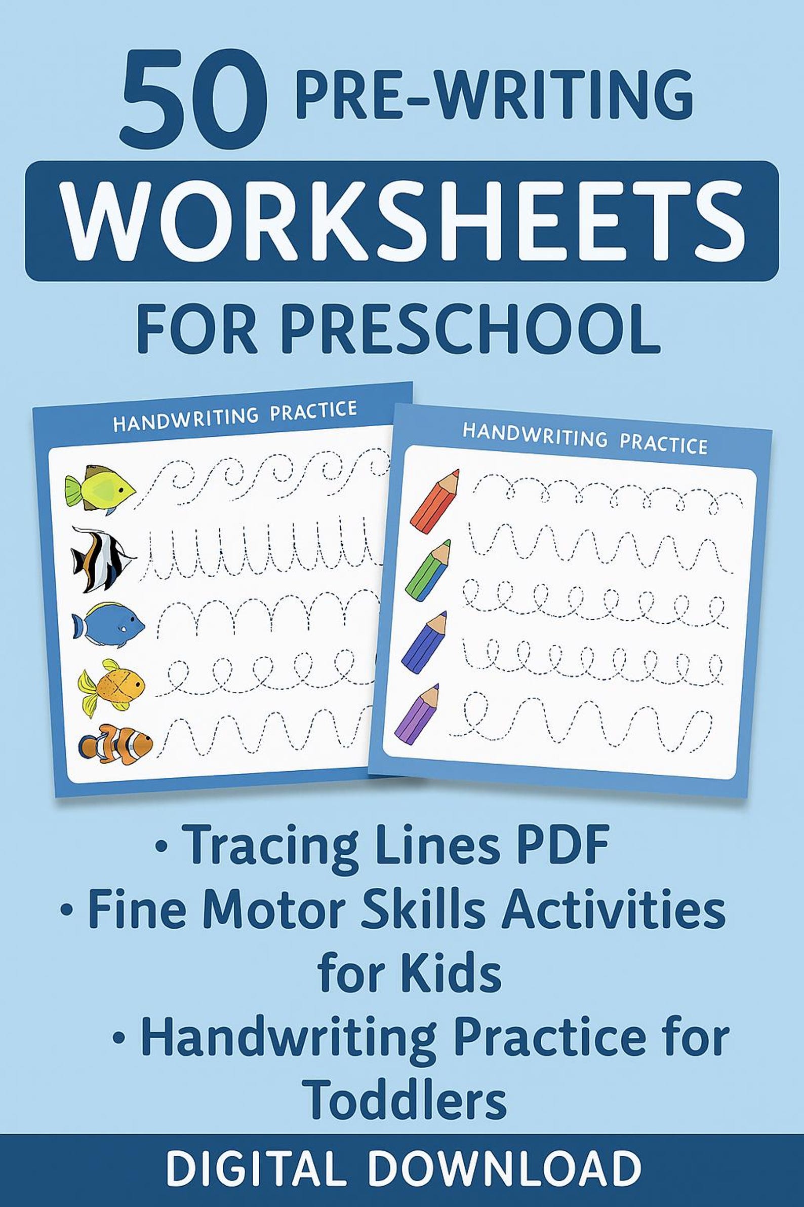 50 Pre-writing Worksheets for Preschool | Tracing Lines PDF | Fine ...
