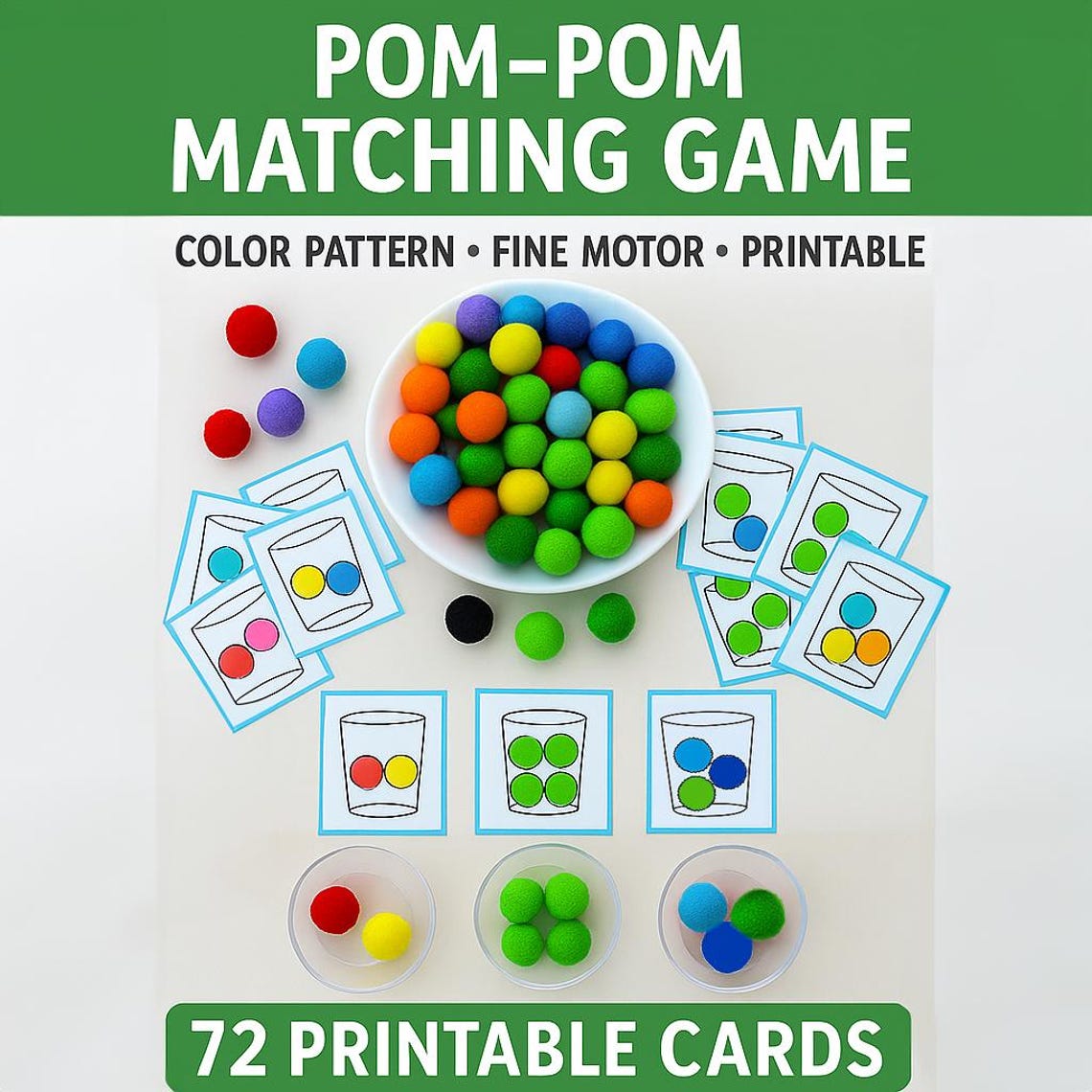 Pom-pom Color Matching Game: Fine Motor Skills Activity (PDF Download ...