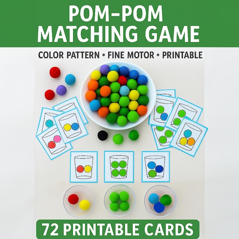 Pom-pom Color Matching Game: Fine Motor Skills Activity (PDF Download ...