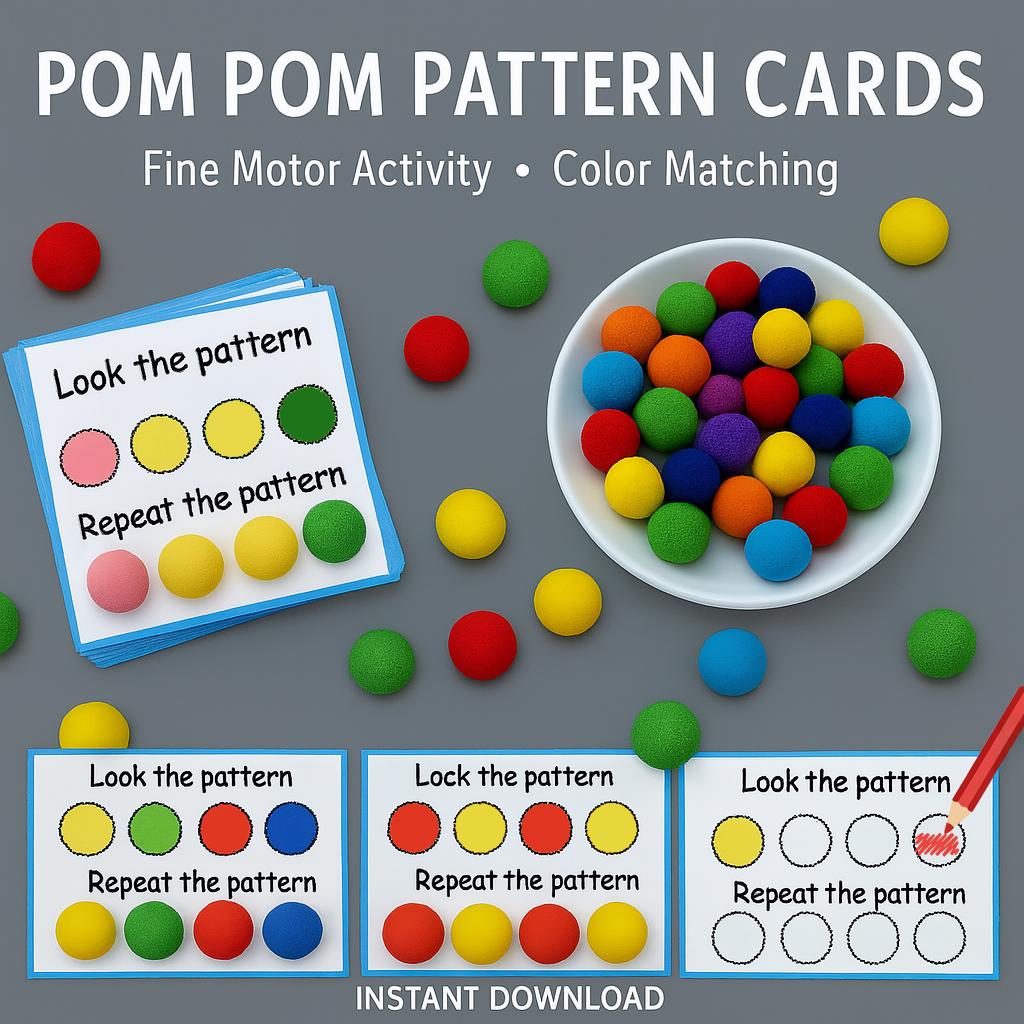 Pom Pom Pattern Cards: Preschool Fine Motor Activity (PDF Download - Etsy