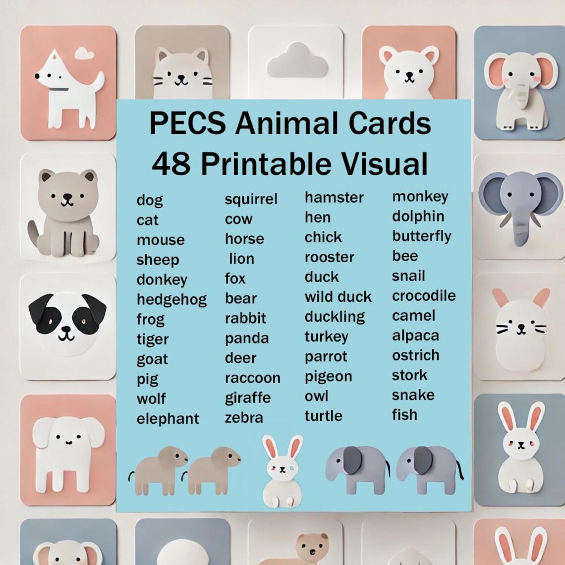 Animal PECS Cards – 48 Printable Visual Communication Cards | Autism ...