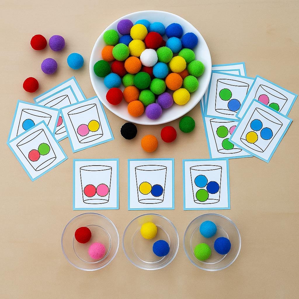Pom-pom Color Matching Game: Fine Motor Skills Activity (PDF Download ...
