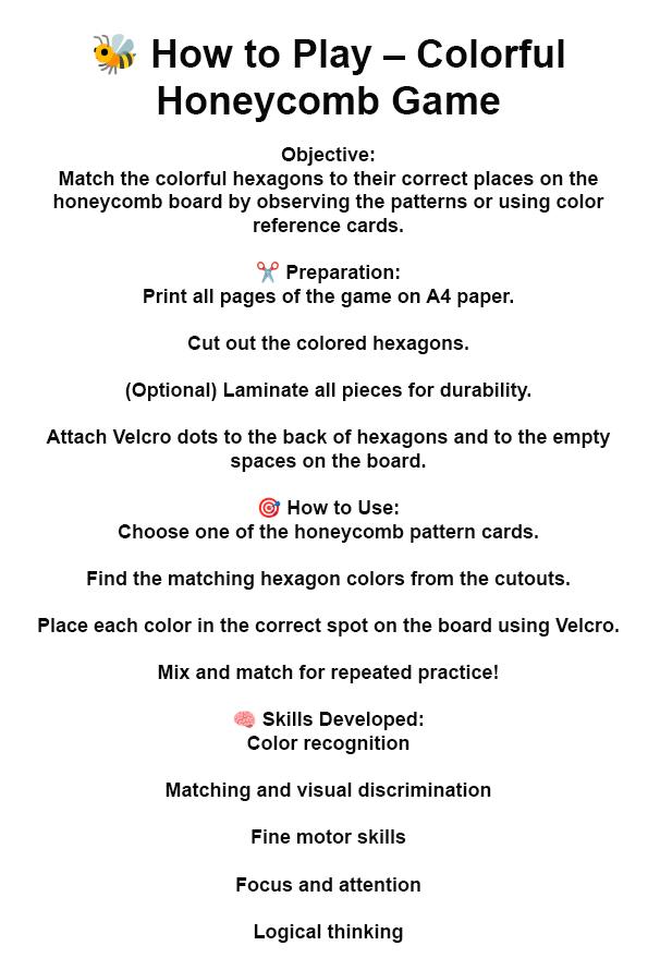 Colorful Honeycomb Game for Kids | Printable Color Matching Activity ...