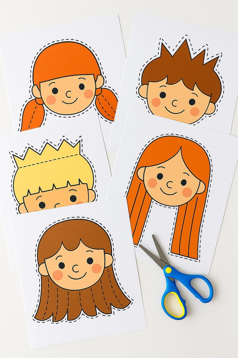 Kids Cutting Practice – Fine Motor Skills, Hairstyles (digital Download ...