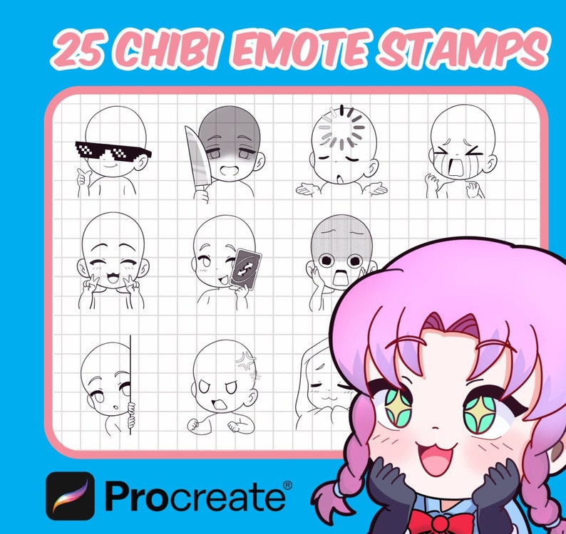 25 Chibi Twitch Emote Base Stamps for Procreate | Twitch Emotes ...