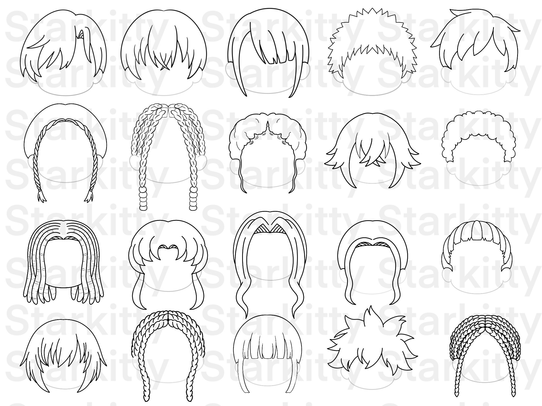 40 Chibi Hair Stamp Brushes for Procreate, Chibi Stamps, Procreate ...