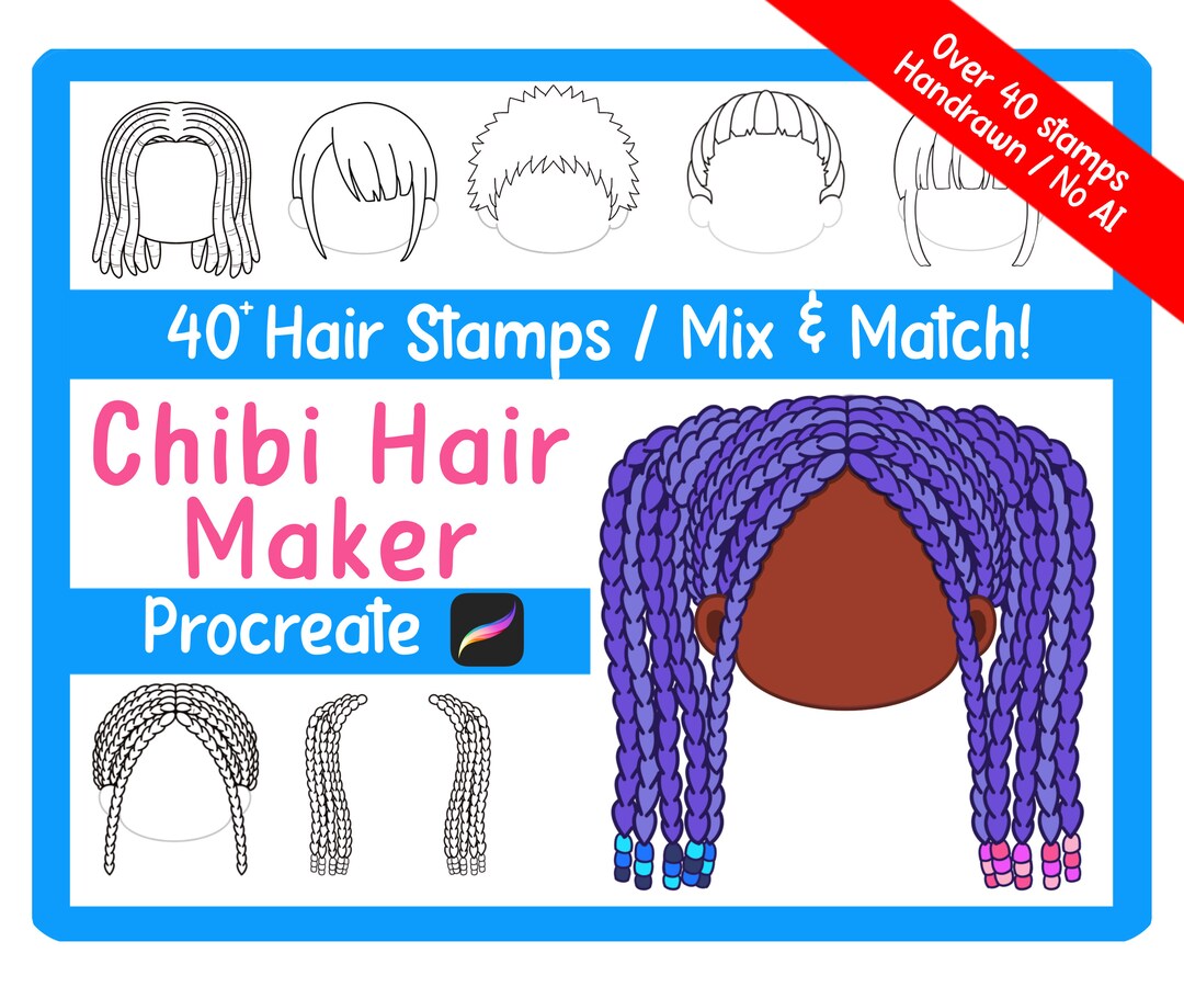 40+ Chibi Hair Stamp Brushes for Procreate, Chibi Stamps, Procreate ...