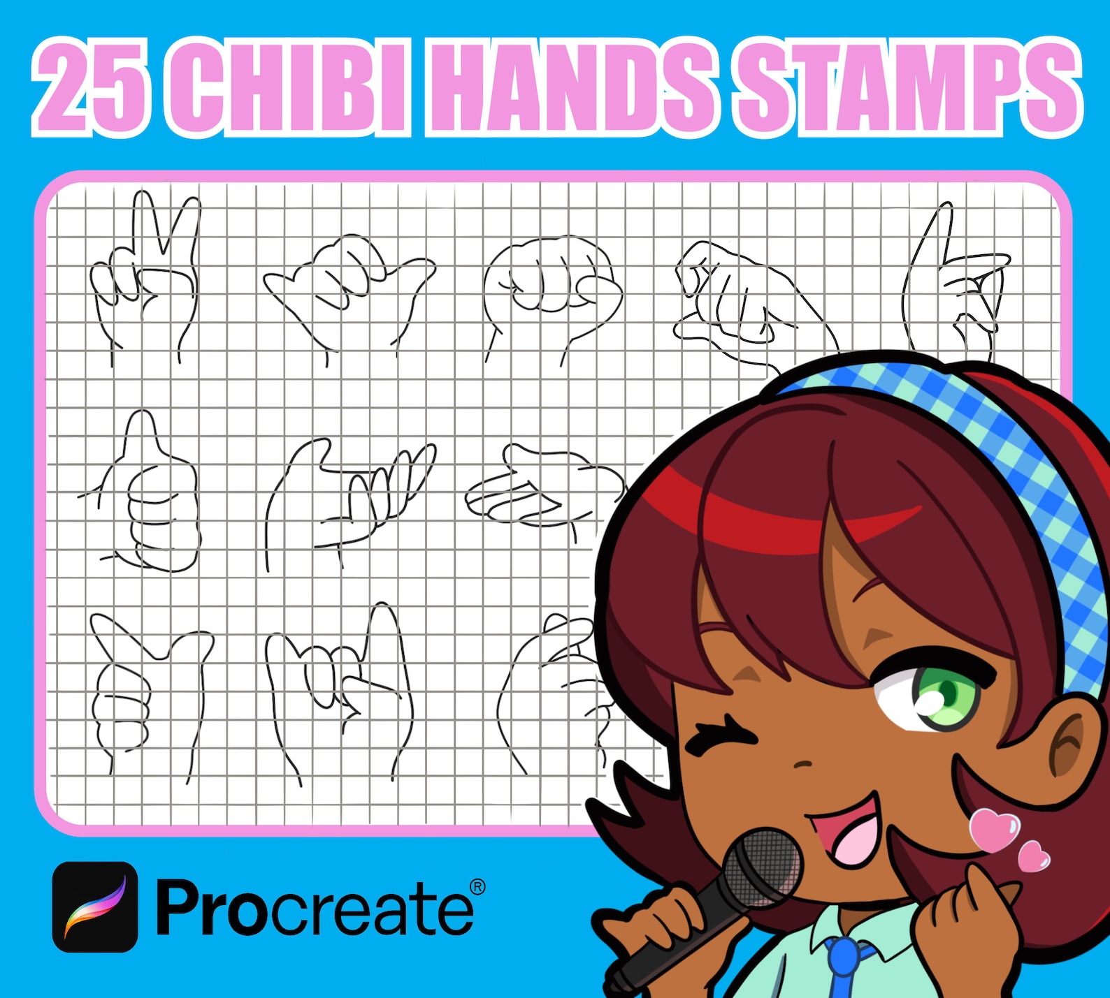 25 Chibi Hands Stamps for Procreate | Procreate Brushes | Sketch ...
