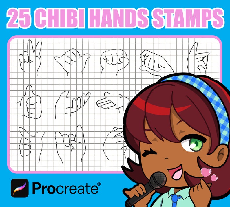 25 Chibi Hands Stamps for Procreate | Procreate Brushes | Sketch ...