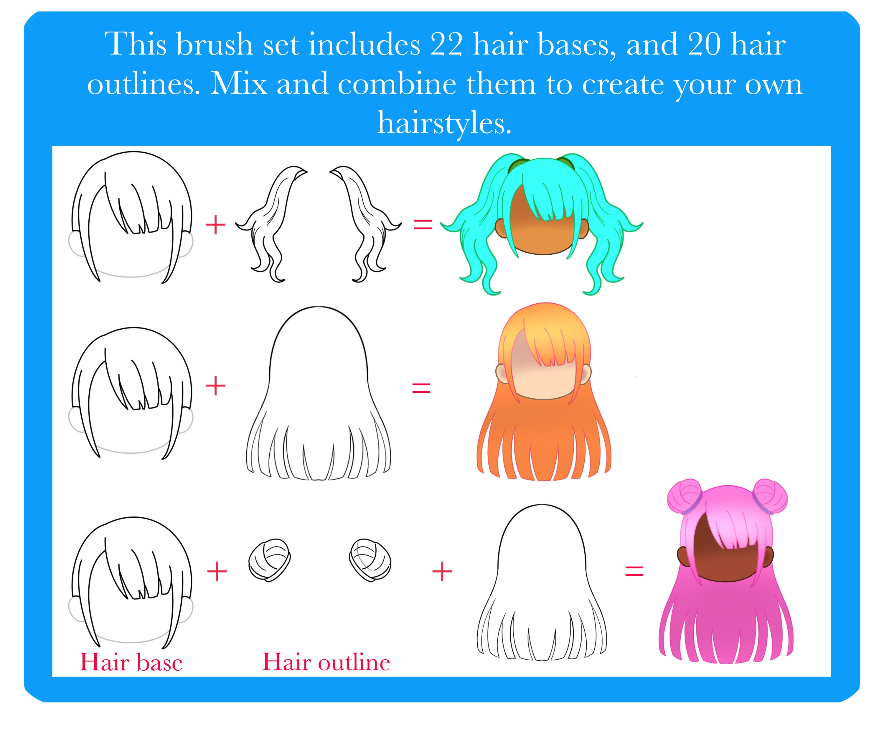 40+ Chibi Hair Stamp Brushes for Procreate, Chibi Stamps, Procreate ...