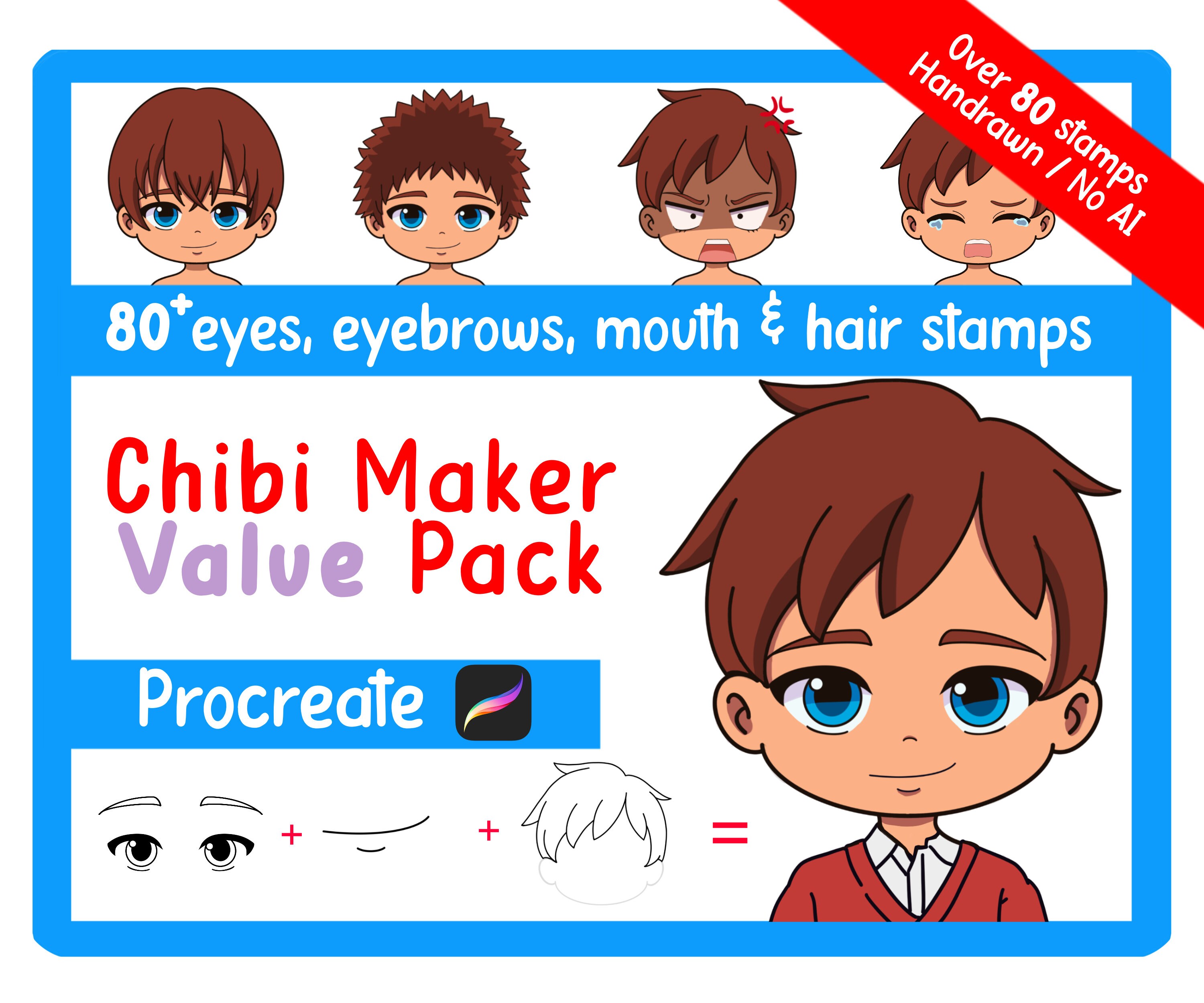 80+ Procreate Chibi Character Creator Stamps Bundle, Free Chibi Base ...