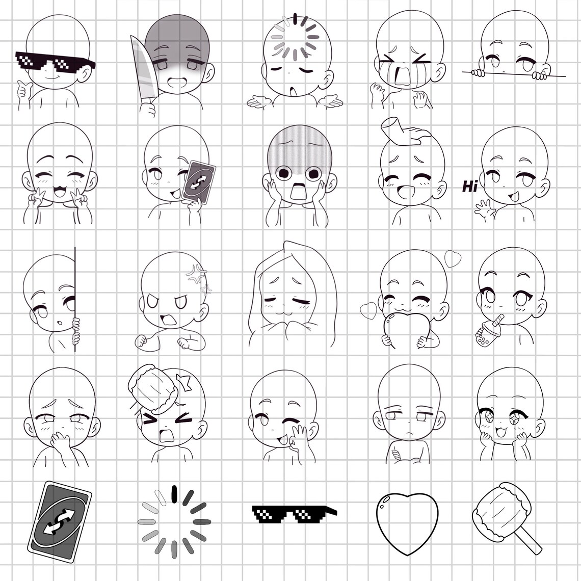 25 Chibi Twitch Emote Base Stamps for Procreate | Twitch Emotes ...