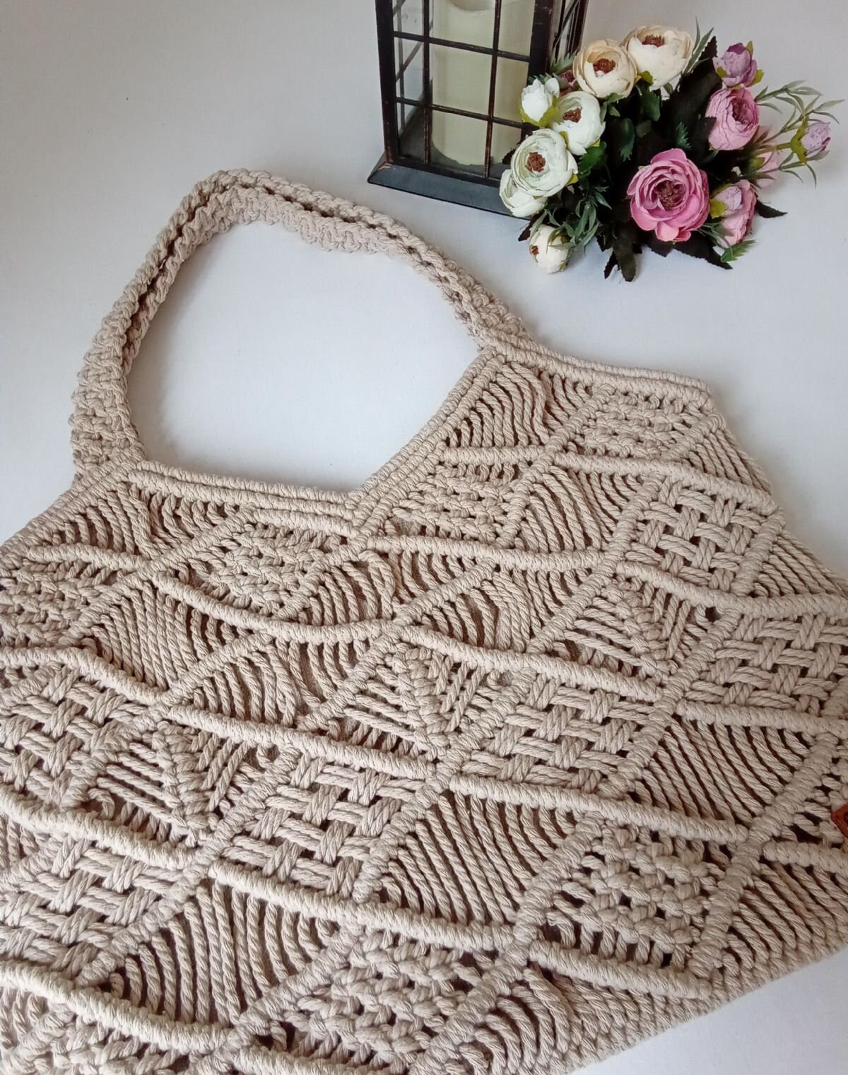 Elegant Handcrafted Cotton Macrame Tote Bag With Intricate Weave Design ...