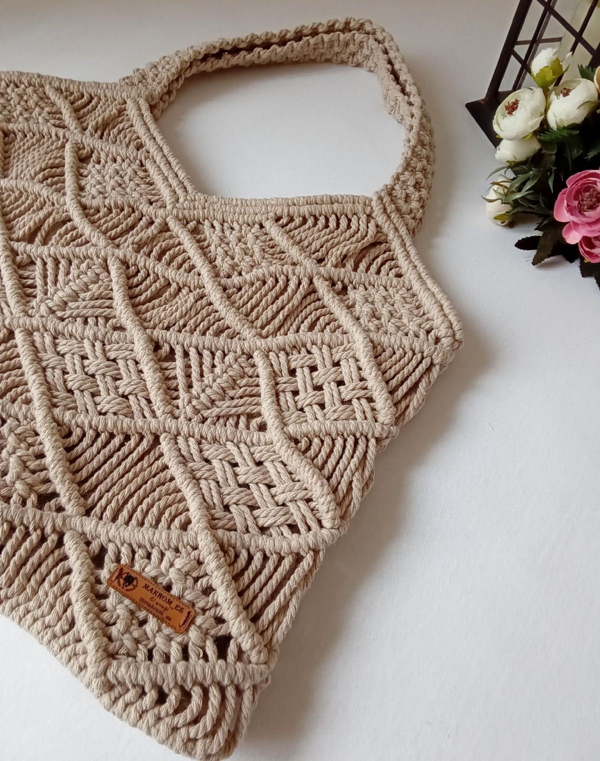 Elegant Handcrafted Cotton Macrame Tote Bag With Intricate Weave Design ...