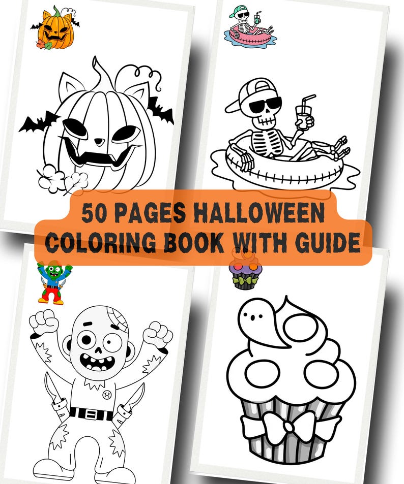 50 Printable Halloween Coloring Book With Color Guide Fun Halloween ...
