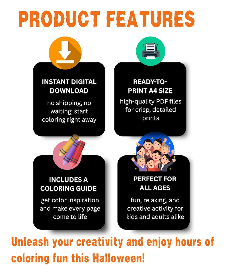 50 Printable Halloween Coloring Book With Color Guide Fun Halloween ...