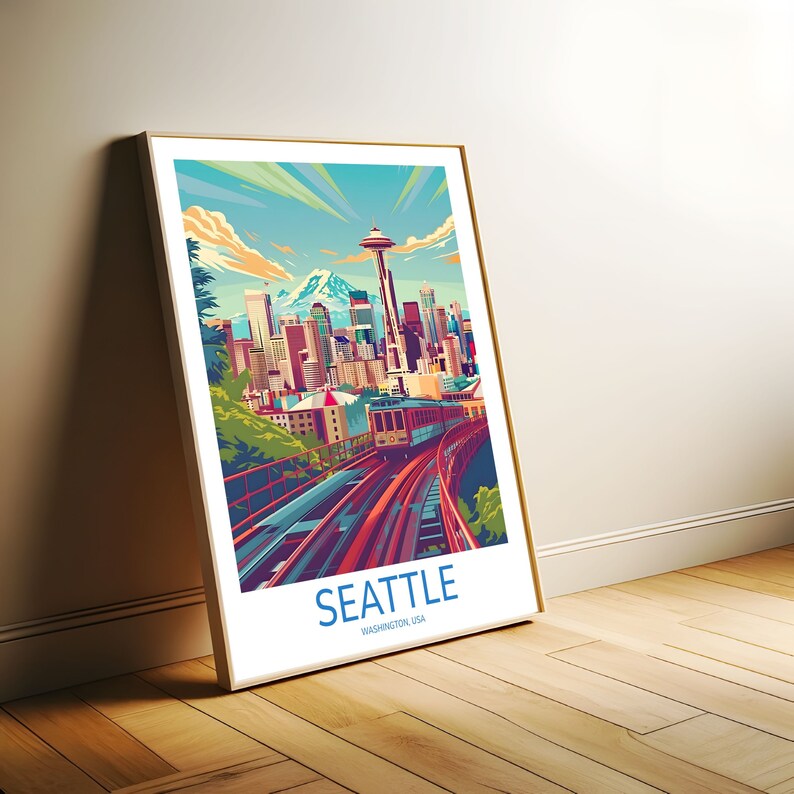 Seattle Skyline Art Print Wall Decor Seattle Travel Poster Home Décor ...