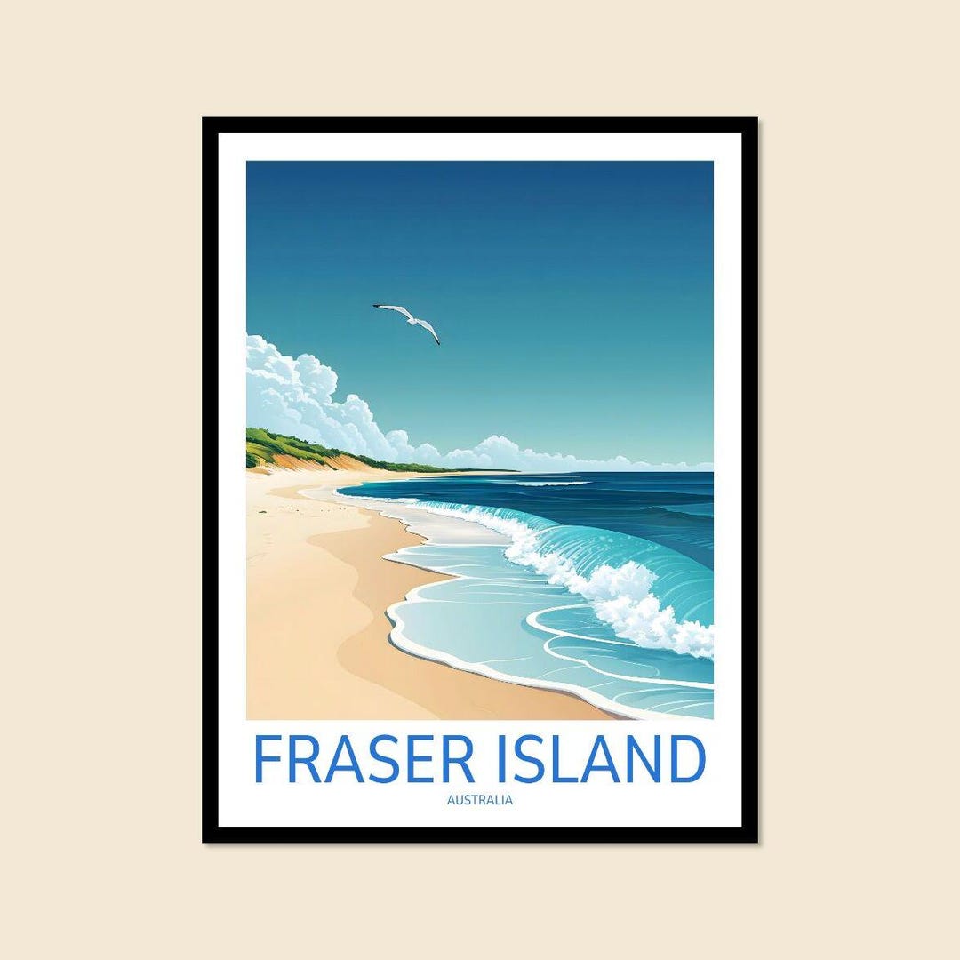 Fraser Island Vintage Travel Poster, Australia Wall Art, Home Décor ...