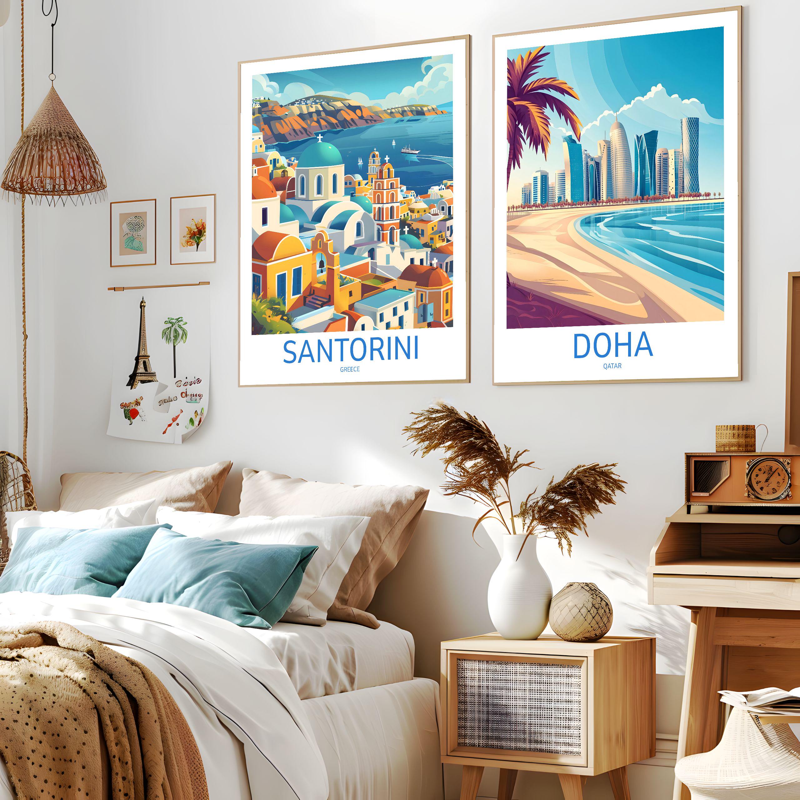 Doha Skyline Vintage Travel Poster, Doha Wall Art Home Décor, Qatar ...