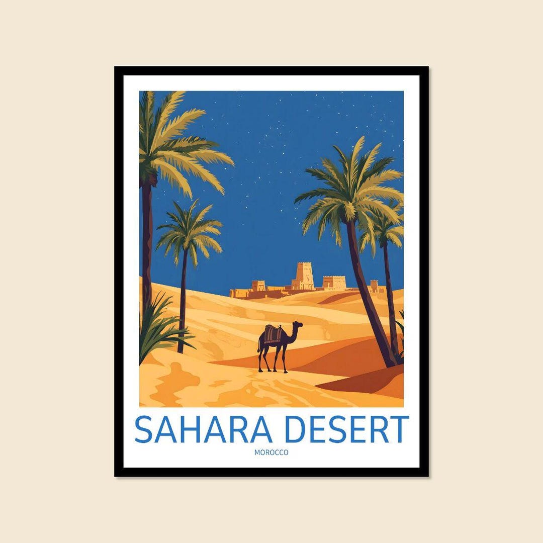 Sahara Desert Vintage Travel Poster, Sahara Wall Art, Home Décor ...