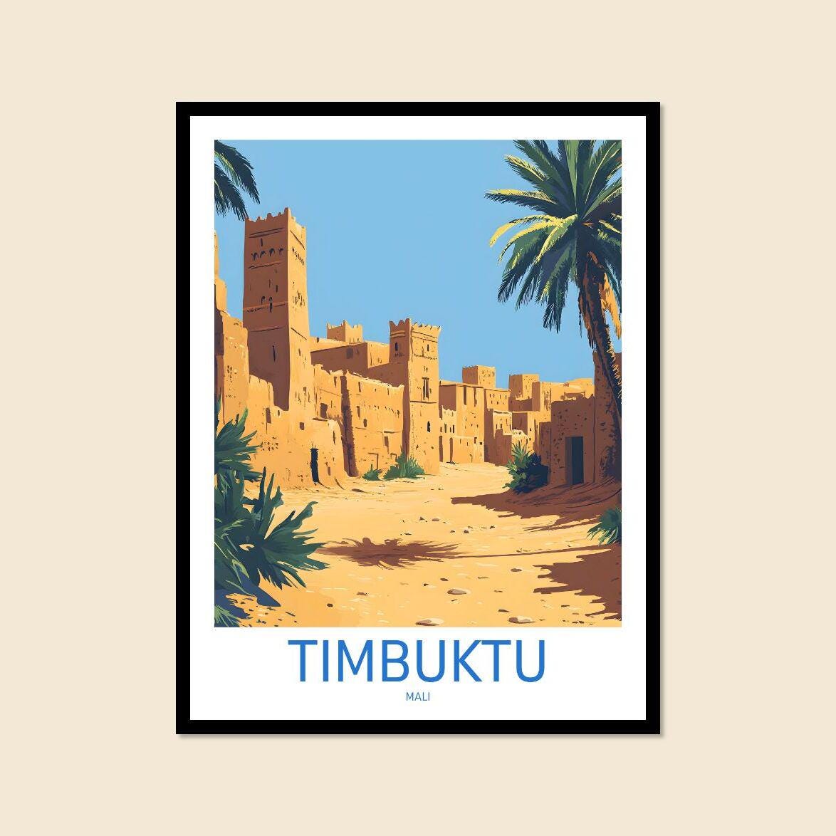 Timbuktu Vintage Travel Illustration Poster, Timbuktu Wall Art, Home ...