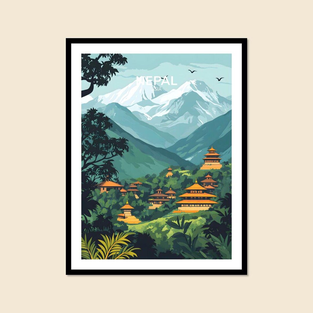 Nepal Vintage Travel Illustration Poster Nepal Wall Art Home Décor ...