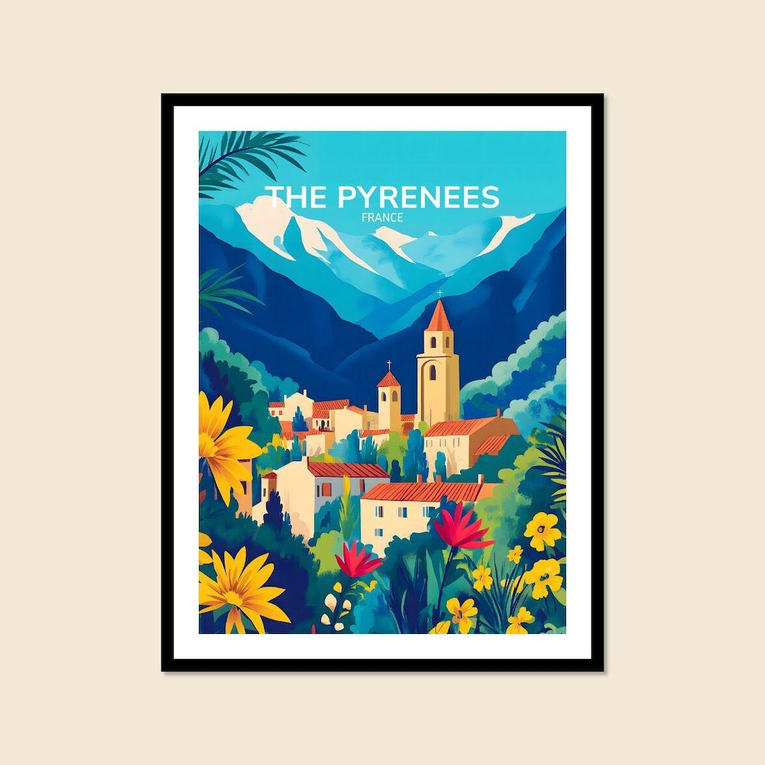 Pyrenees Mountain Range Vintage Travel Poster, Pyrenees Wall Art, Home ...