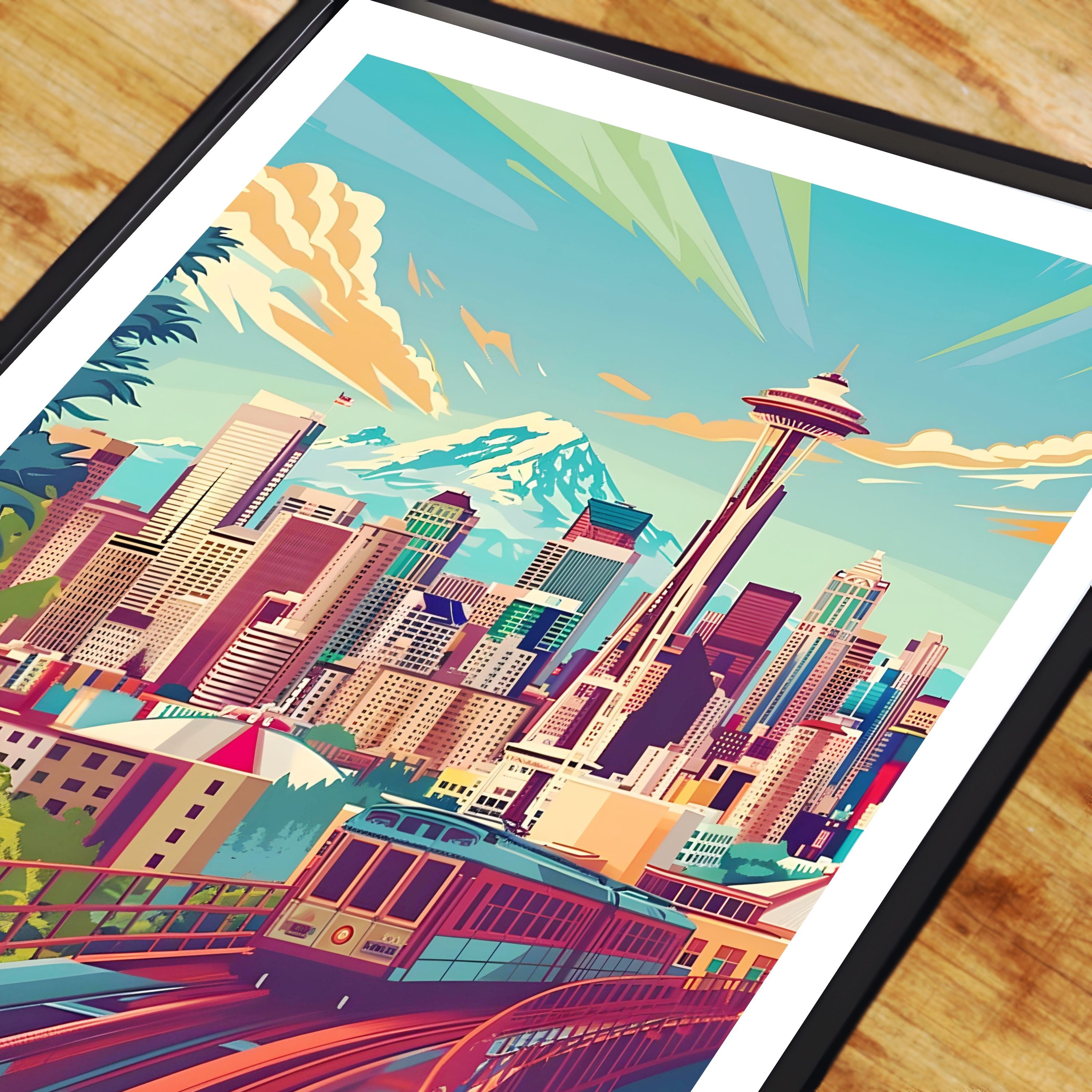 Seattle Skyline Art Print Wall Decor Seattle Travel Poster Home Décor ...
