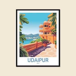 Udaipur Vintage Travel Illustration Poster, Udaipur Wall Art Home Décor ...