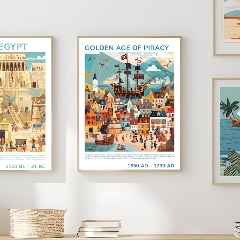 Golden Age of Piracy Historical Poster, Pirate Era Wall Art, Nautical ...