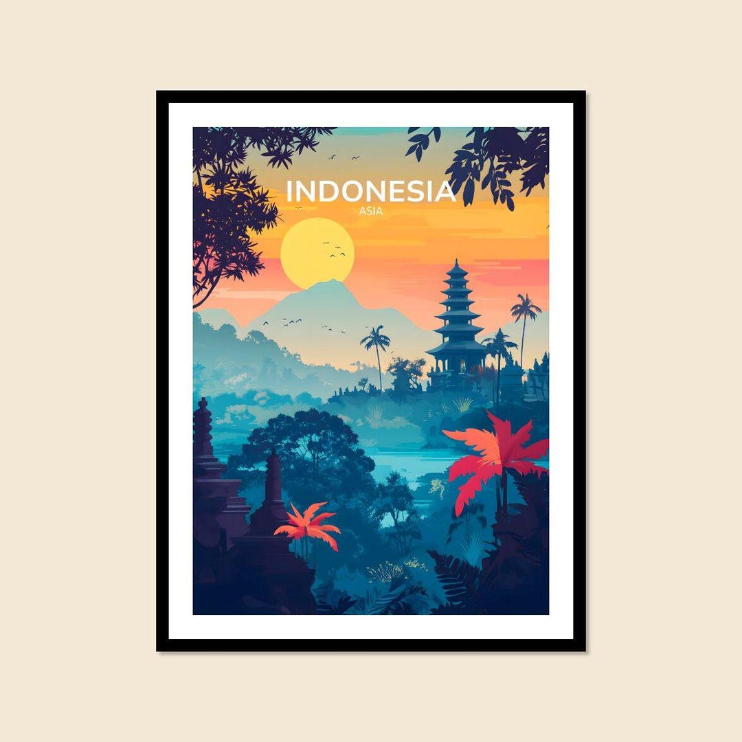 Indonesia Vintage Travel Illustration Poster, Indonesia Wall Art Home ...