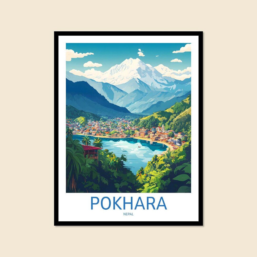 Pokhara Nepal Vintage Travel Poster, Pokhara Wall Art Home Décor, Nepal ...